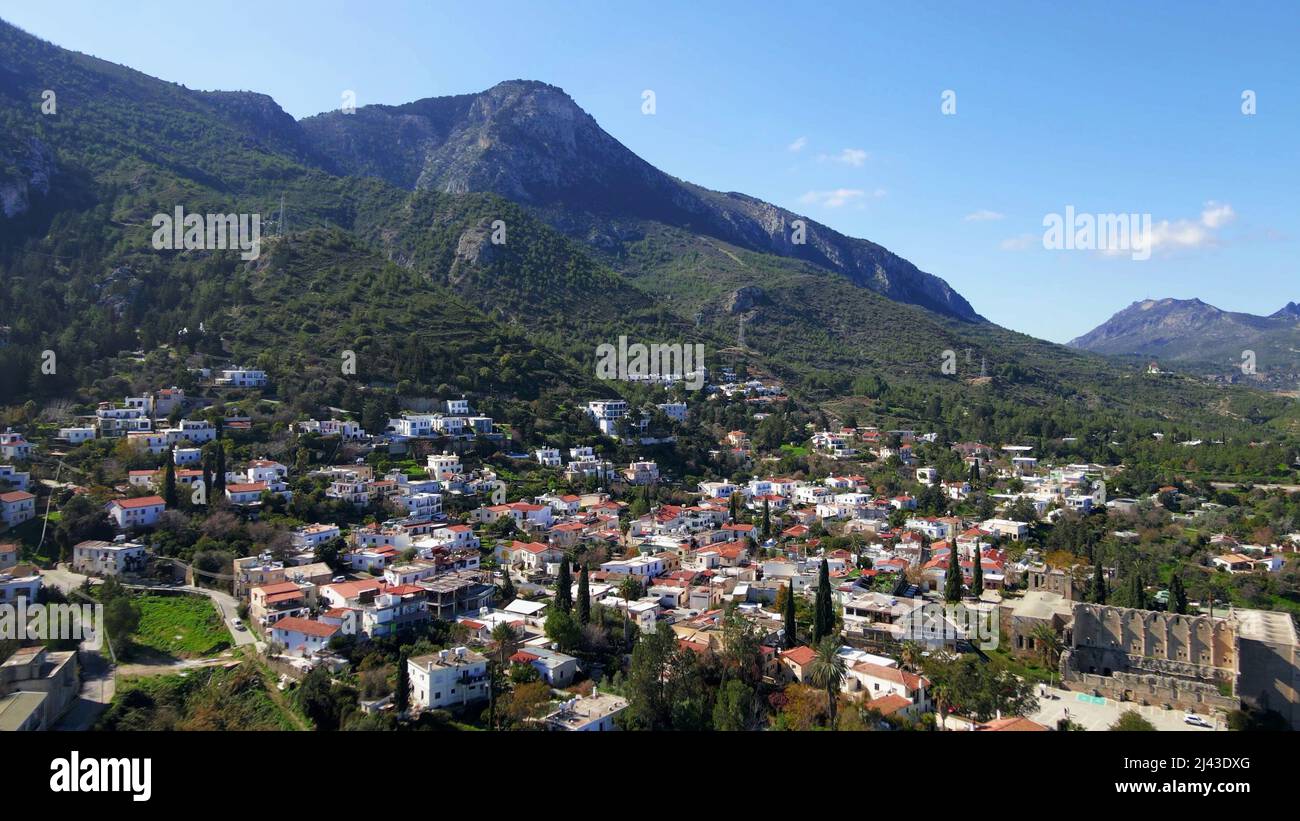 Bellapais Monastery village at the mountain in Kyrenia, North Cyprus ...