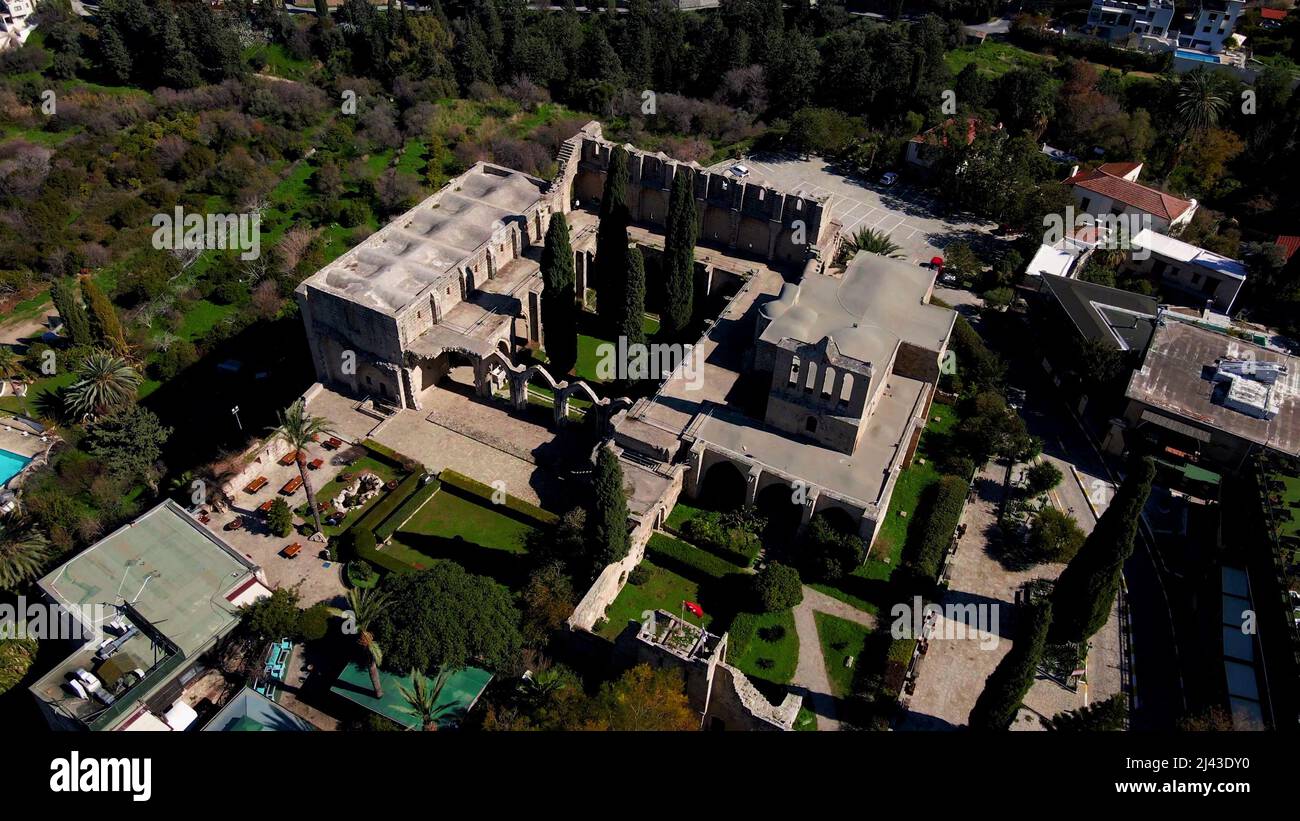 Bellapais Monastery village at the mountain in Kyrenia, North Cyprus ...