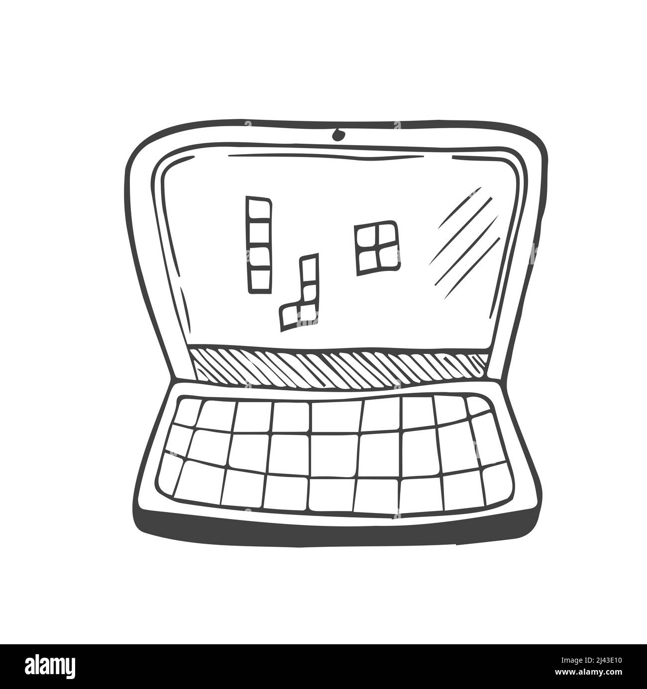 hand drawn doodle laptop, computer vector illustration isolated on ...