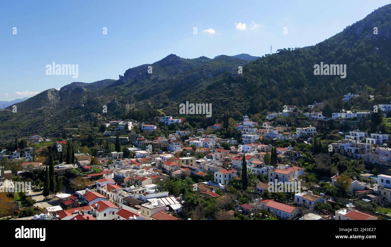 Bellapais Monastery village at the mountain in Kyrenia, North Cyprus ...