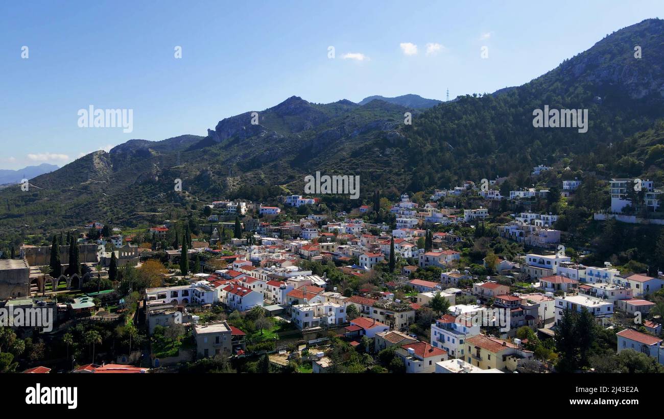 Bellapais Monastery village at the mountain in Kyrenia, North Cyprus ...