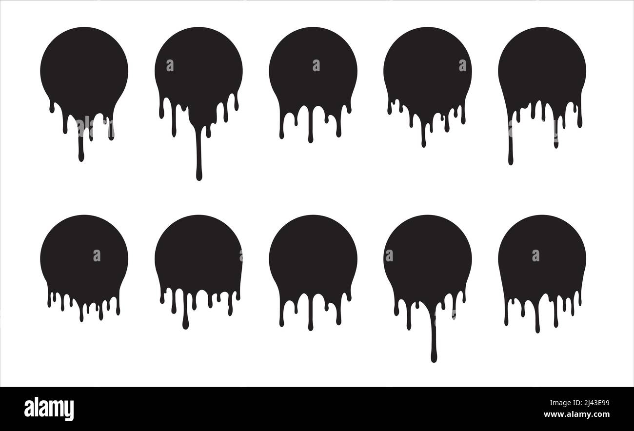 Set of ten vector round black paint drips. Illustration for your design ...