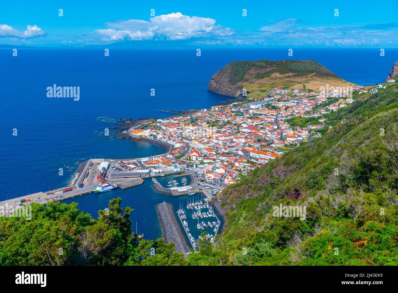 Aerial view of Velas town at Sao Jorge island in Portugal Stock Photo ...