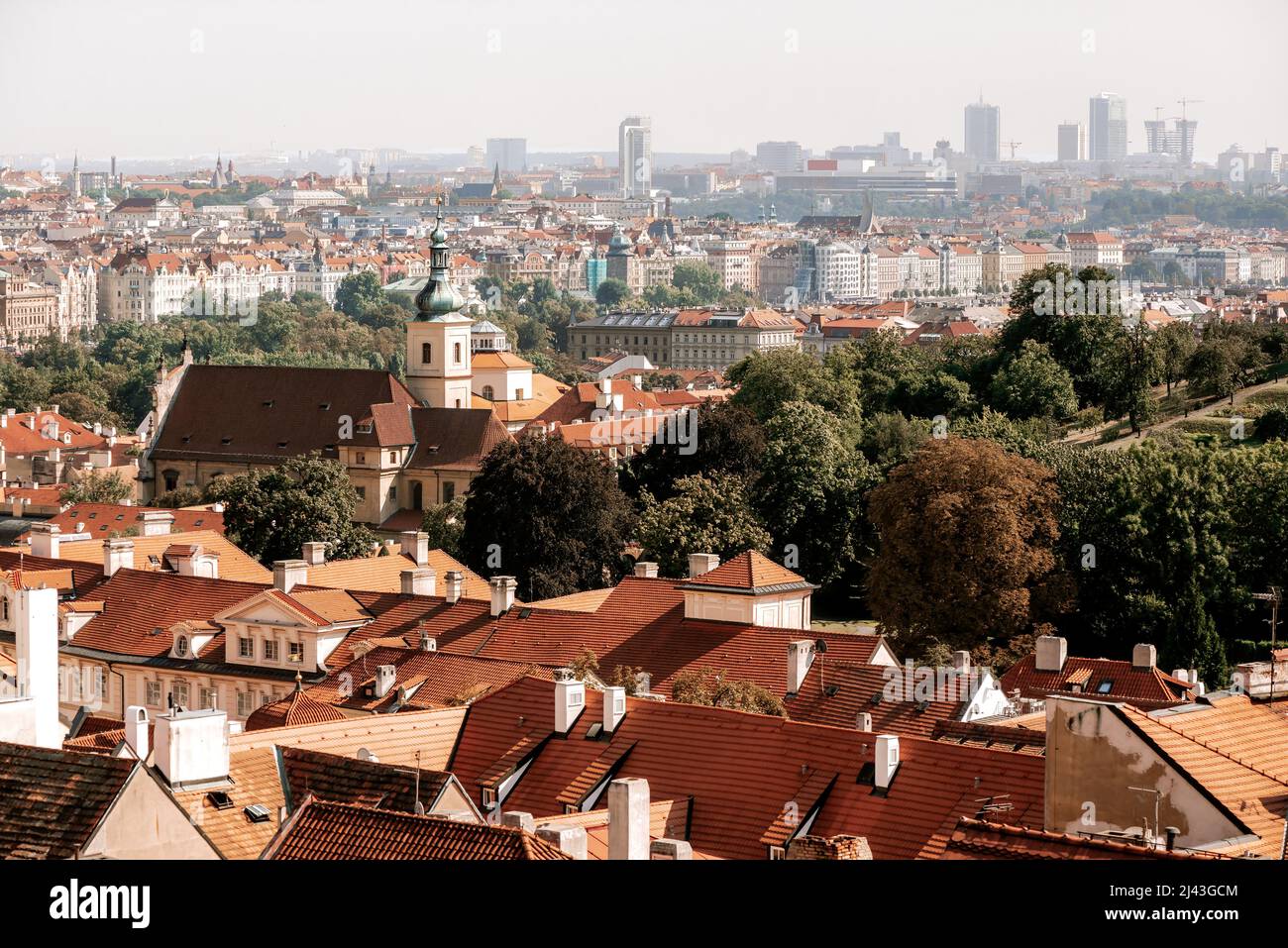 Elevated view of roofs and park in Prague city Stock Photo - Alamy