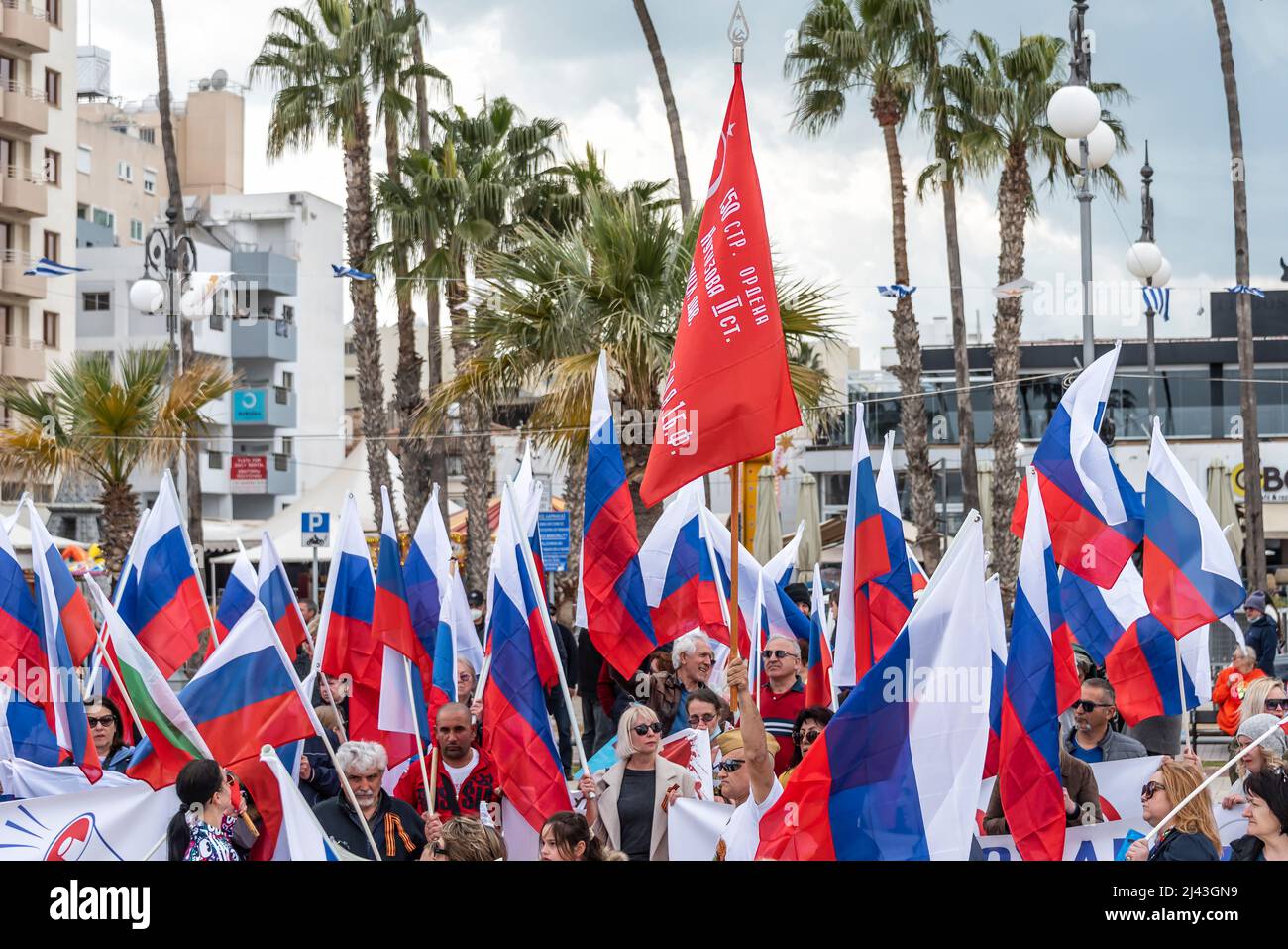 Larnaca, Cyprus - March 26, 2022: Flags of Russia and Soviet Union ...