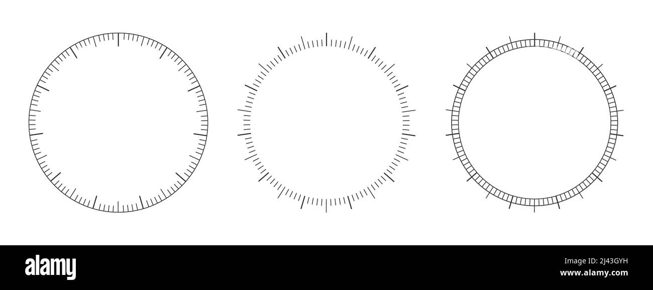 Set of round 360 degree measuring scales of navigator, barometer ...