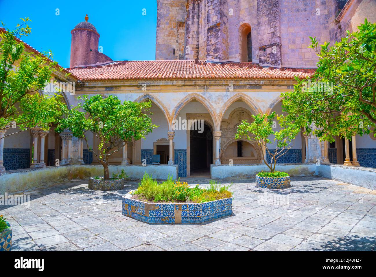 Cloister inside of the convent of Christ in Tomar, Portugal Stock Photo ...