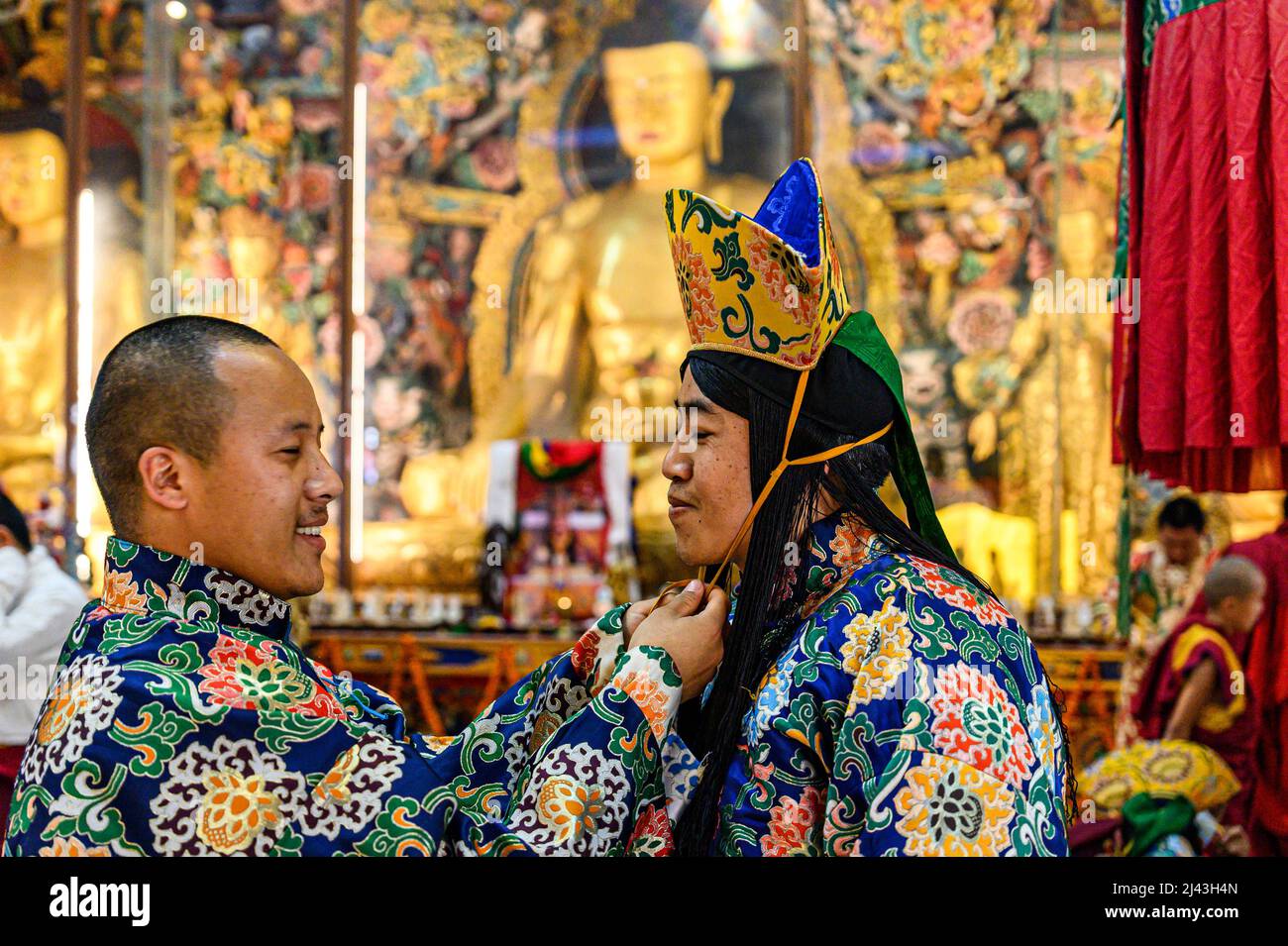 Kathmandu, Nepal. 11th Apr, 2022. Monks get ready for his performance ...