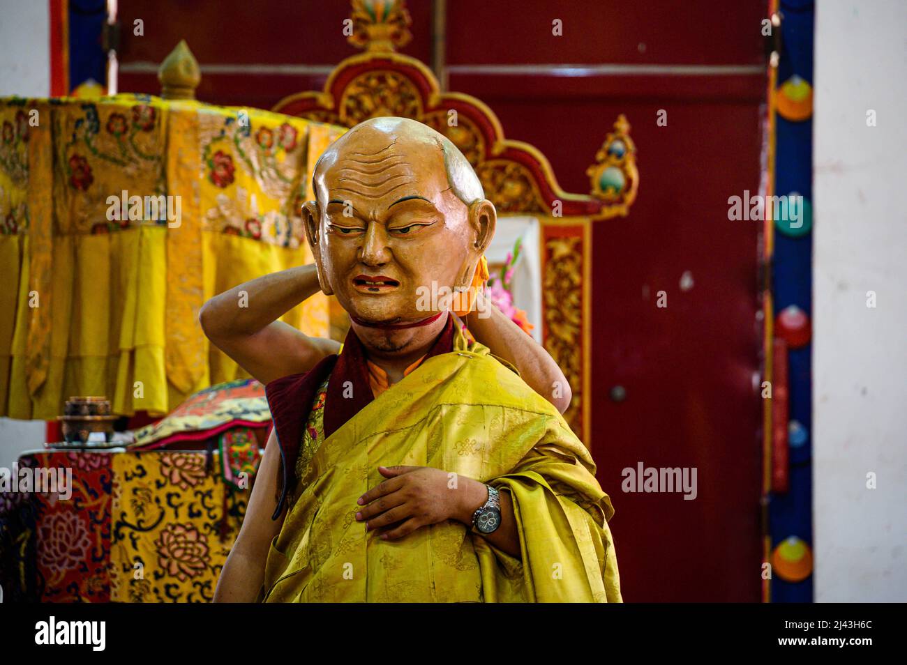 Kathmandu, Nepal. 11th Apr, 2022. A monk gets ready for his performance ...