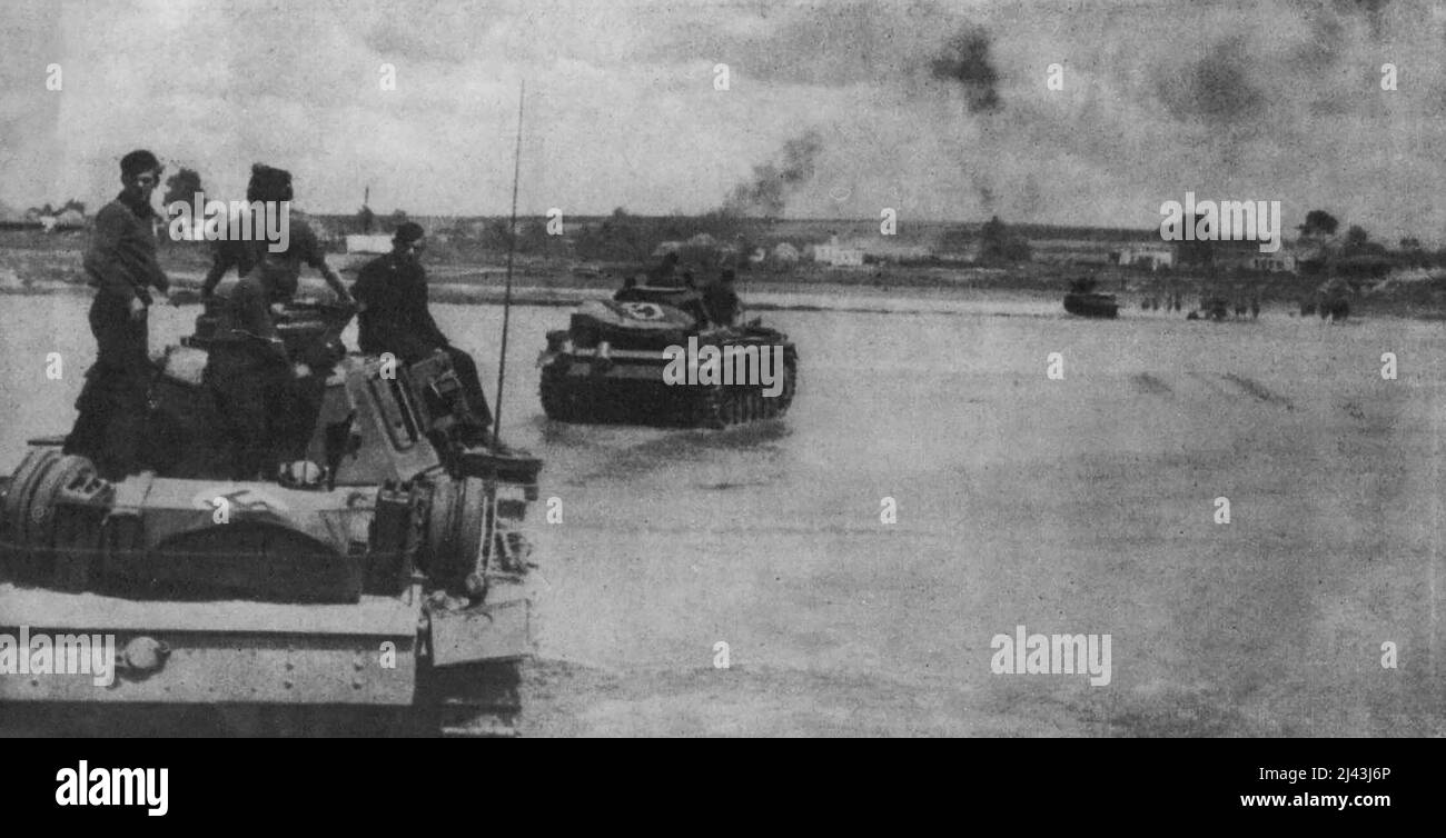 German Panzers in Don River Fighting -- German panzers crossing a ...