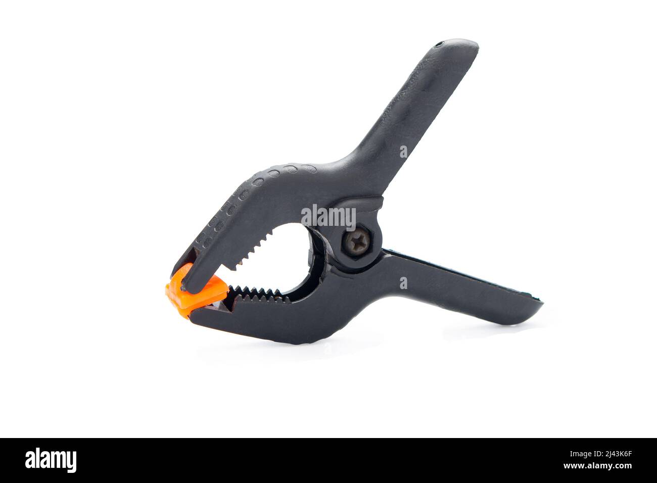 Black plastic clamp isolated on white background with clipping path ...