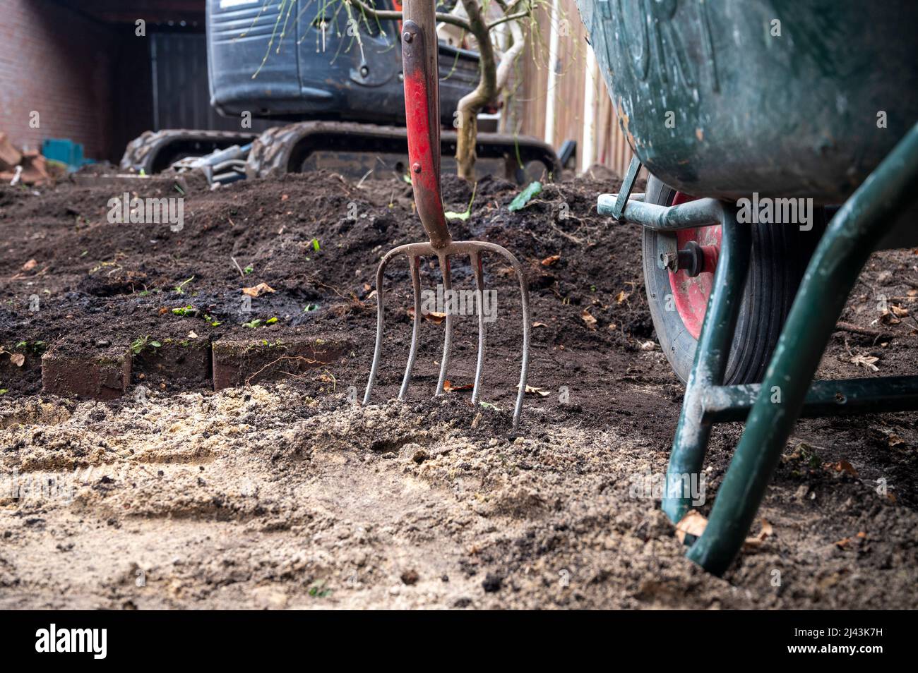 Garden or backyard full renovation by professionals in spring, garden ...