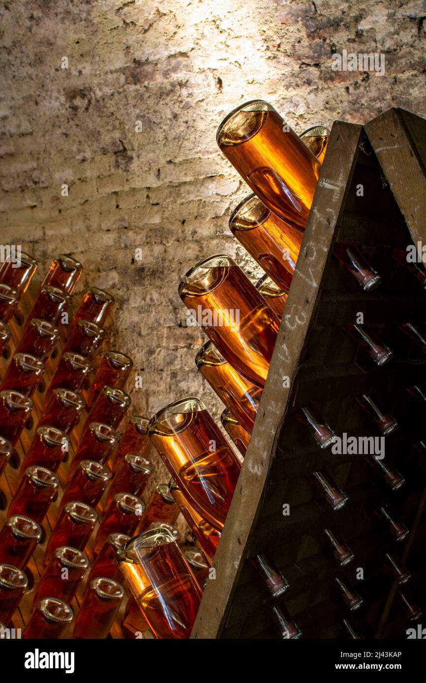 Sparkling dry rose wine production by traditional method in underground ...