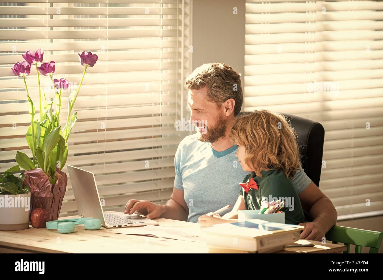 webinar video lesson. online education on laptop. homeschooling and ...