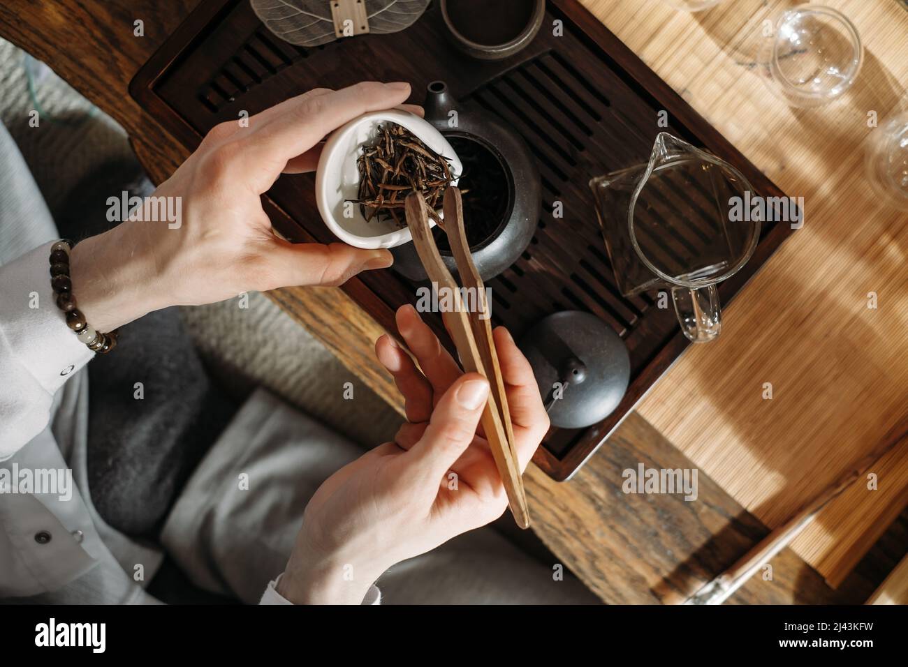 Beautiful traditional Chinese ceremony Gun Fu Cha. Master pouring ...