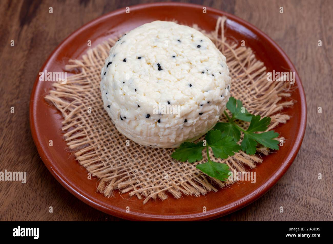 Traditional polish white cheese with black chives seeds made in North ...