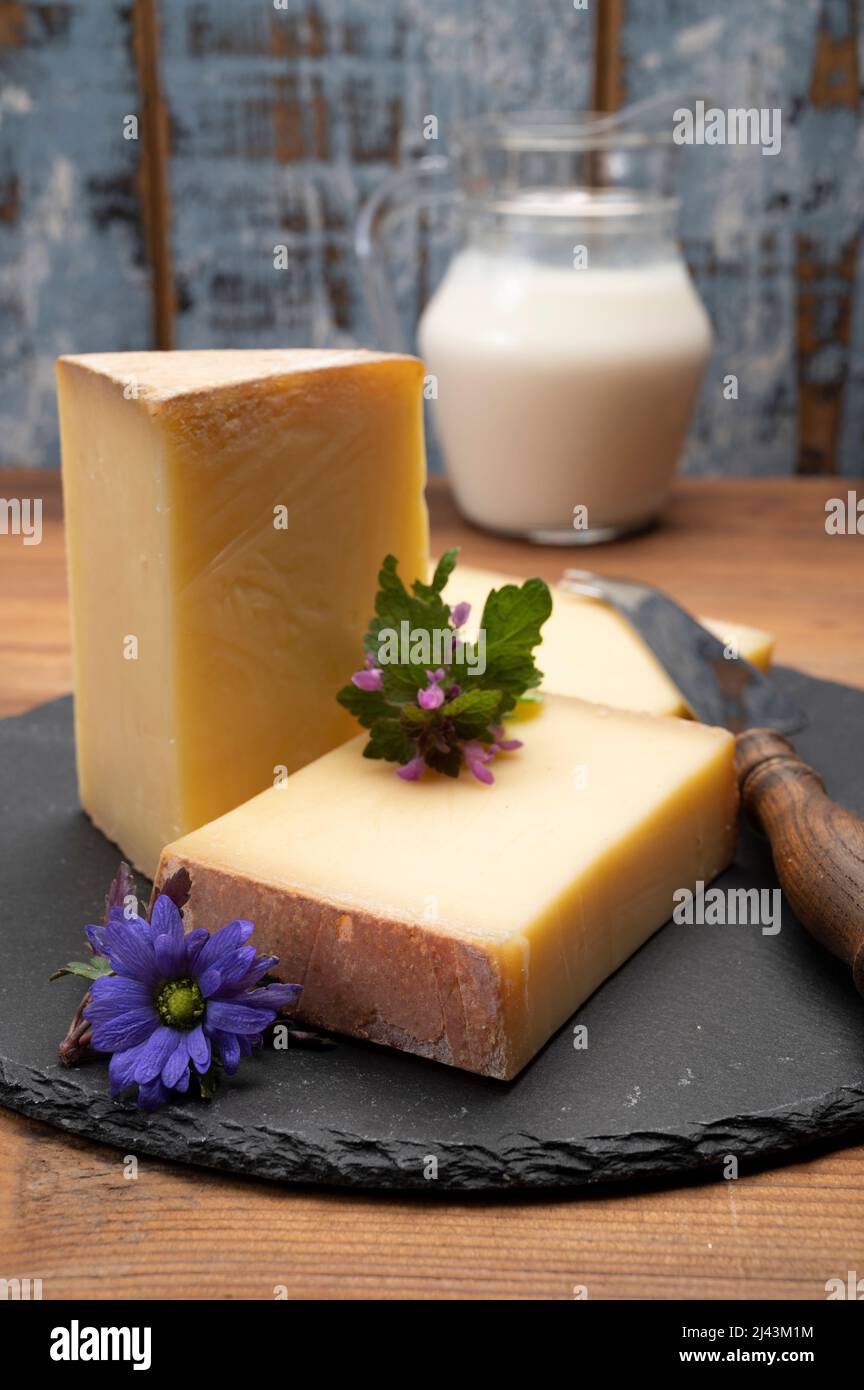 French cheese collection, comte cheese made from unpasteurized cow's ...