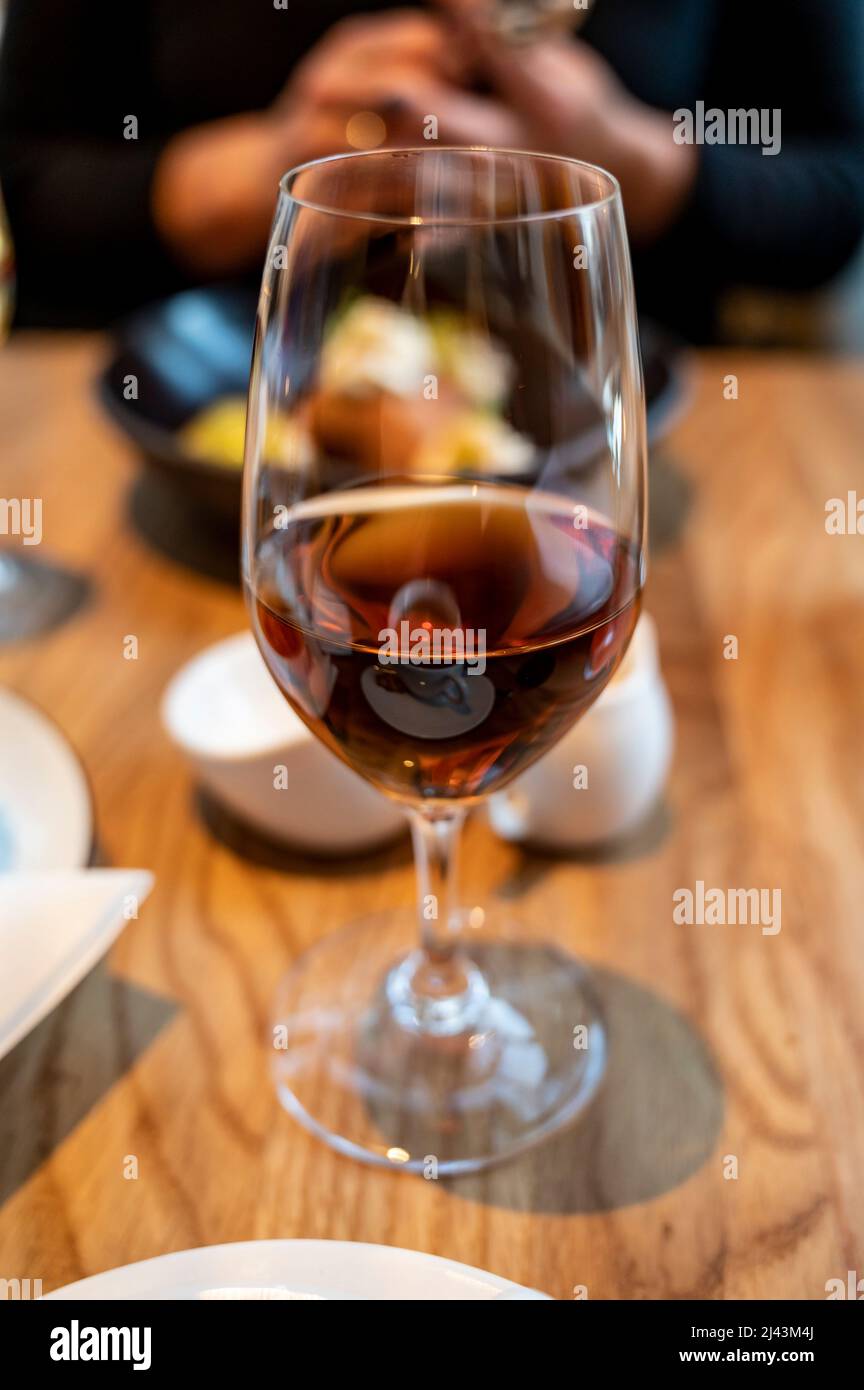 Sweet digestif muscat wine served after dinner in restaurant Stock ...