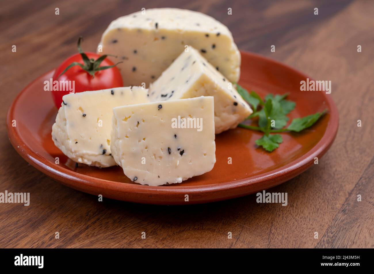 Traditional polish white cheese with black chives seeds made in North ...