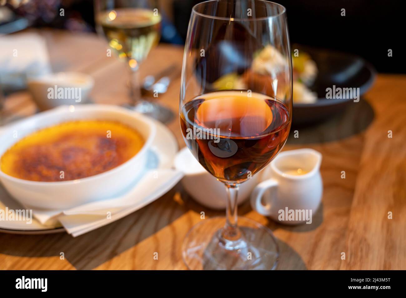 Sweet digestif sherry fortified wine served after dinner in restaurant ...