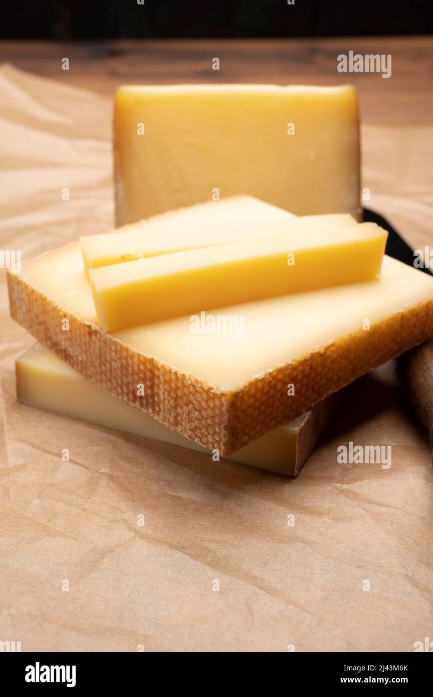 Swiss cheese collection, gruyere cheese made from unpasteurized cow's ...