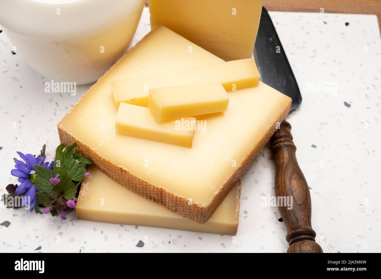Swiss cheese collection, gruyere cheese made from unpasteurized cow's ...