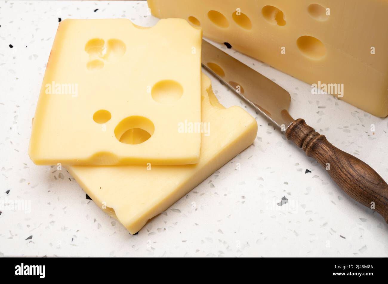 Swiss cheese collection, yellow emmentaler or emmental cheese with ...