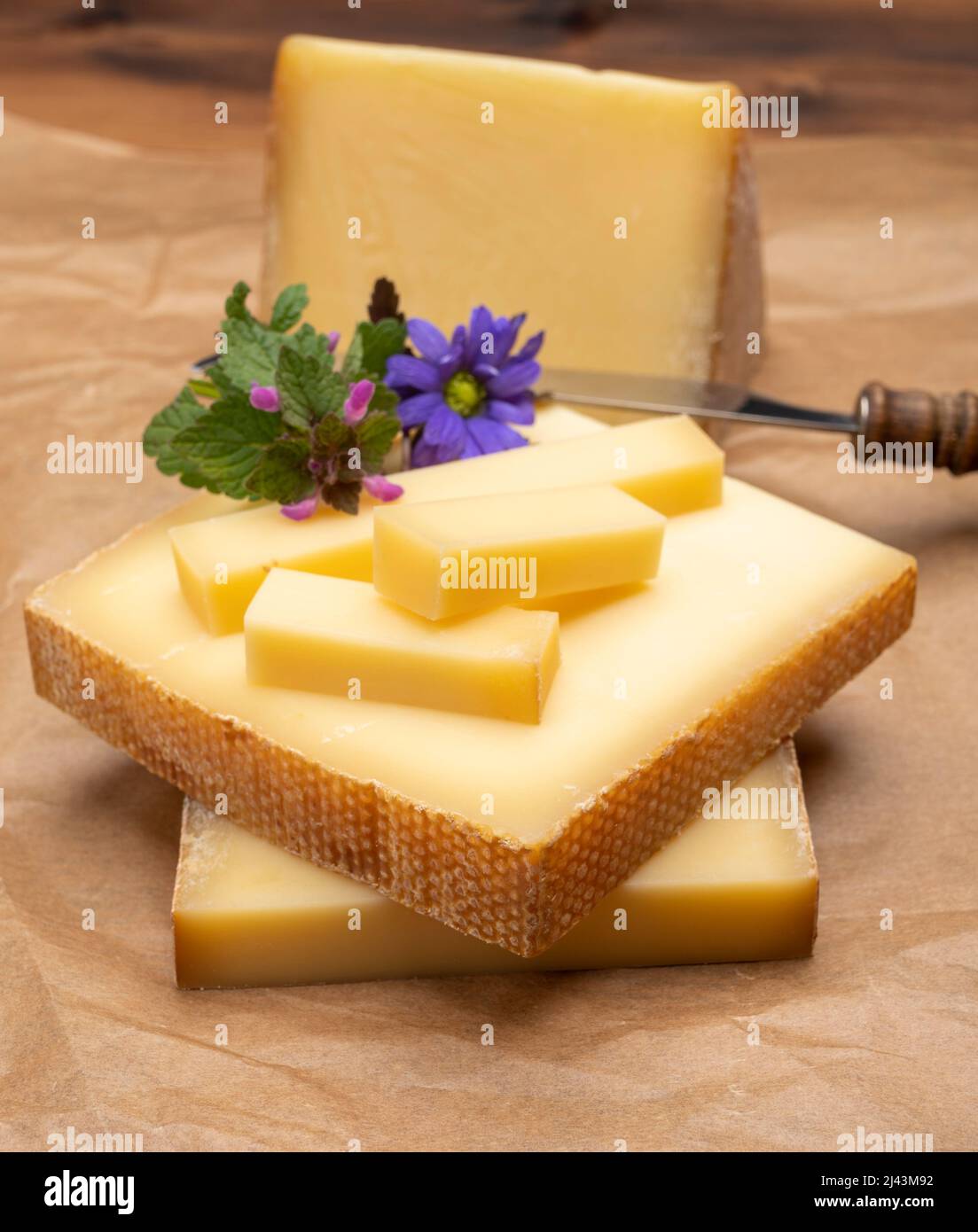 Swiss cheese collection, gruyere cheese made from unpasteurized cow's ...
