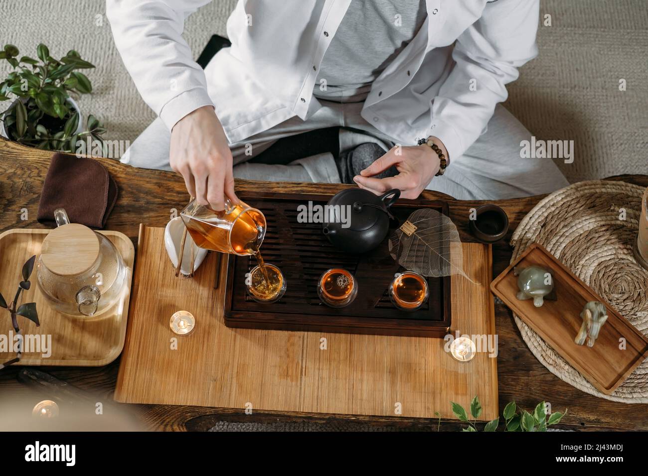 Beautiful traditional Chinese ceremony Gun Fu Cha. Master pouring ...