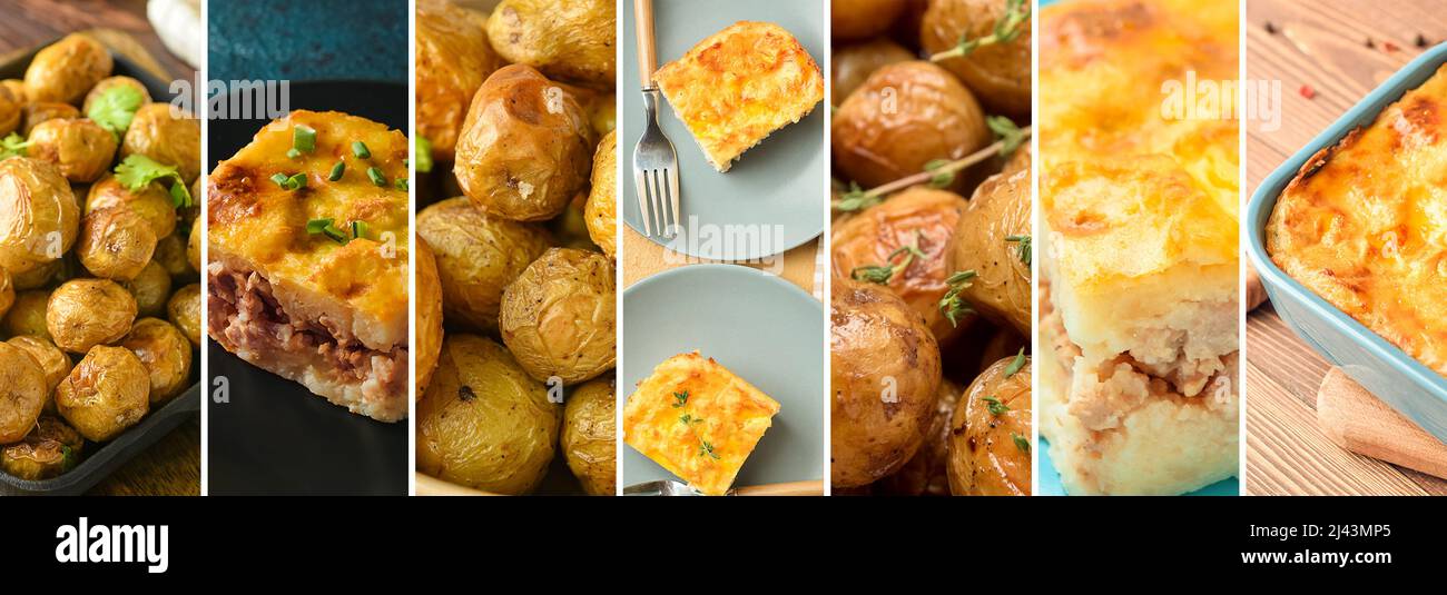 Collage with different dishes from baked potato Stock Photo - Alamy