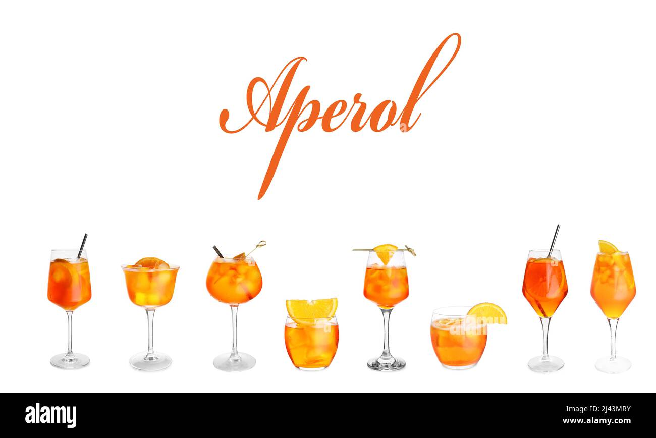 Set of Aperol Spritz cocktail isolated on white Stock Photo - Alamy