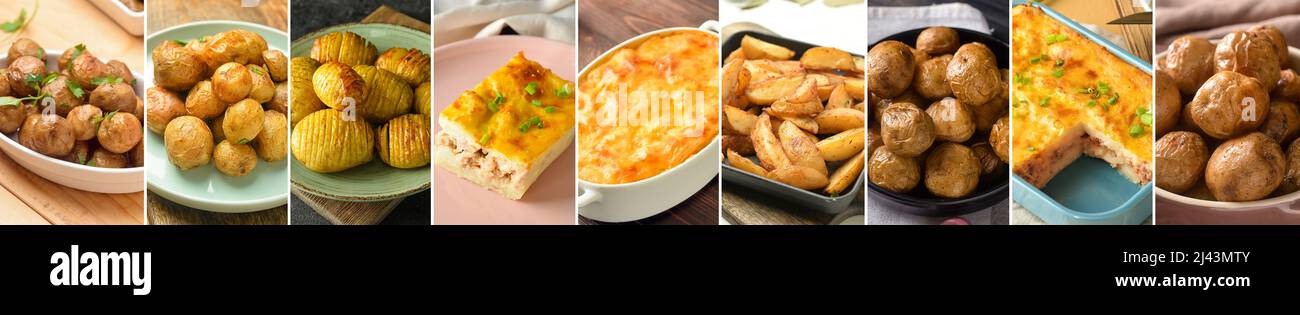 Collage with different dishes from baked potato Stock Photo - Alamy