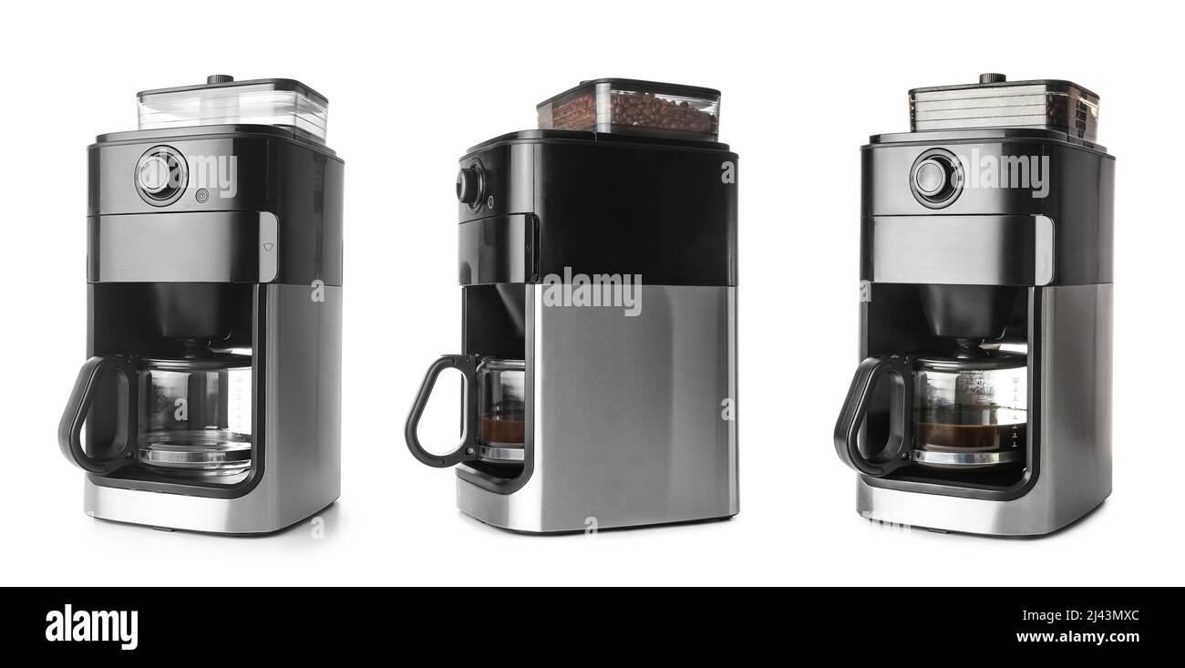 Set of modern coffee machine isolated on white Stock Photo - Alamy