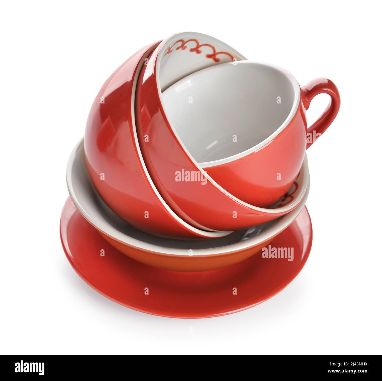 Set of stylish dinnerware on white background Stock Photo - Alamy