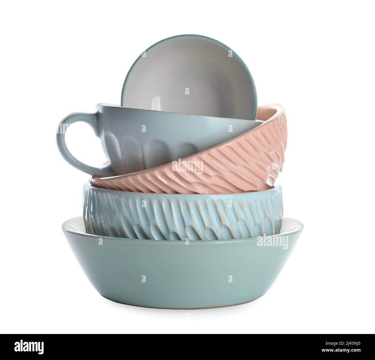 Set of stylish dinnerware on white background Stock Photo - Alamy