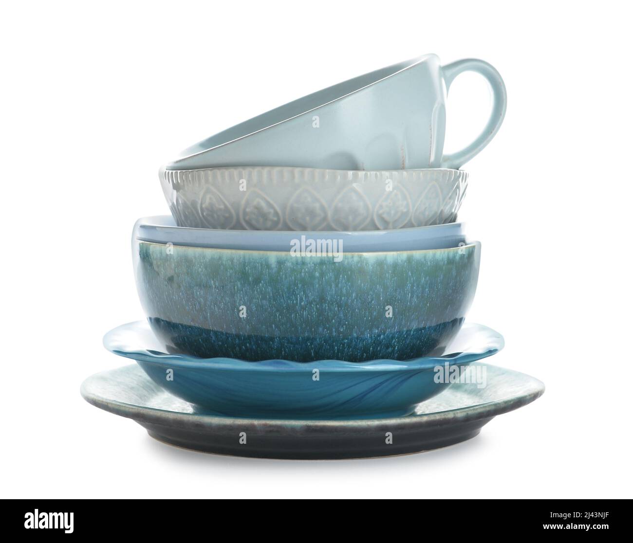 Set of stylish dinnerware on white background Stock Photo - Alamy