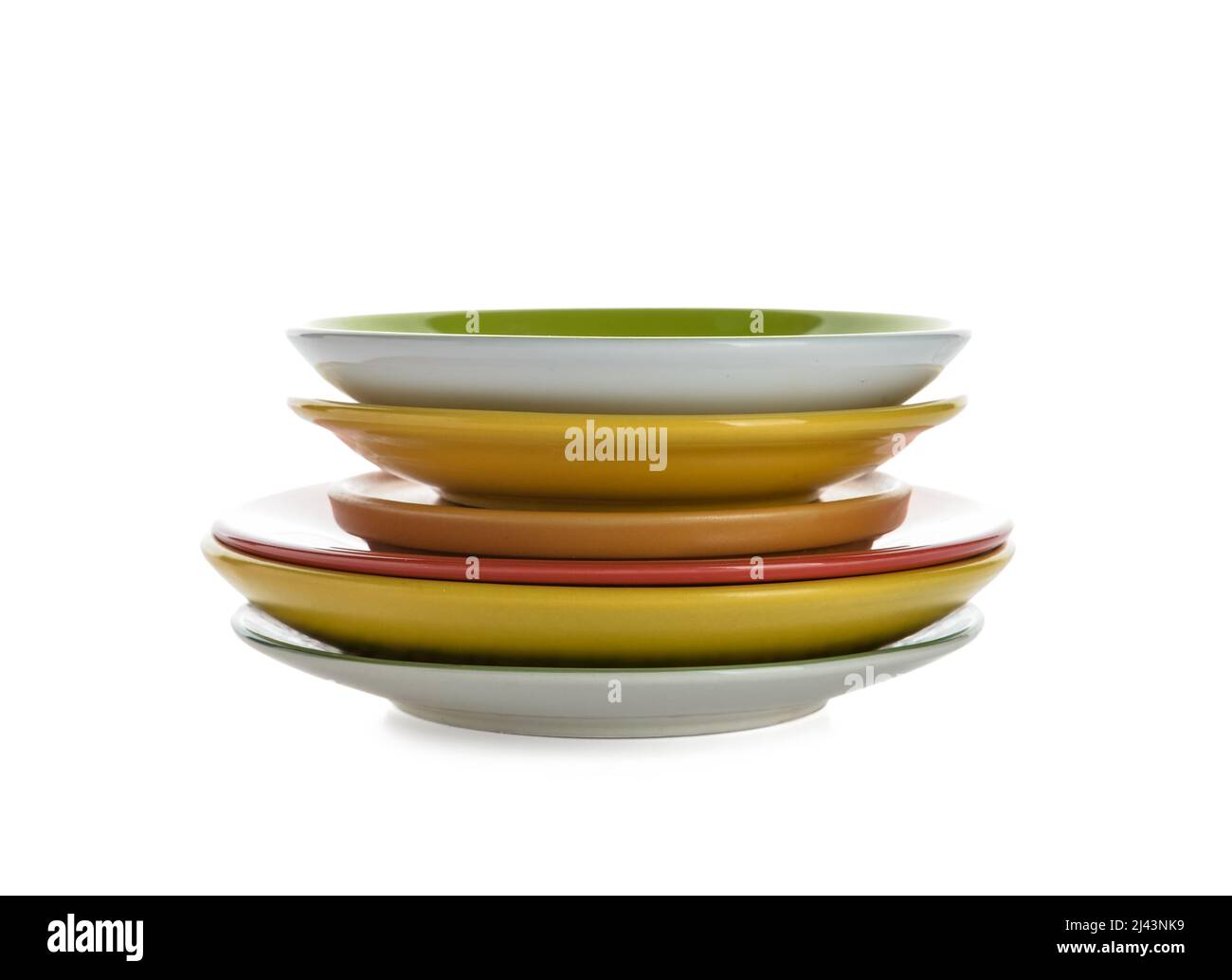 Set of stylish plates on white background Stock Photo - Alamy