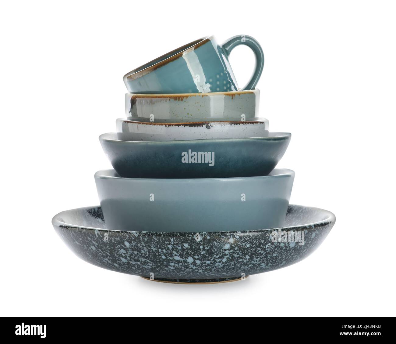 Set of stylish dinnerware on white background Stock Photo - Alamy