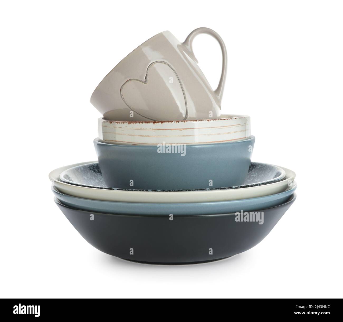 Set of stylish dinnerware on white background Stock Photo - Alamy