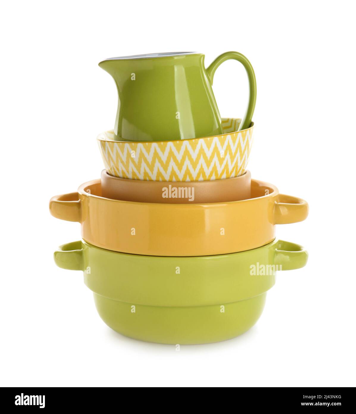 Set of stylish dinnerware on white background Stock Photo - Alamy