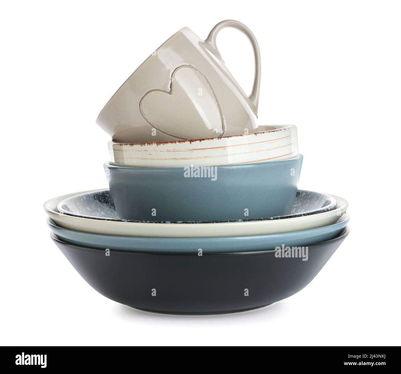 Set of stylish dinnerware on white background Stock Photo - Alamy