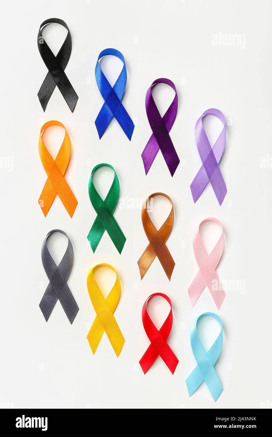 Awareness ribbons on white background. World Cancer Day concept Stock ...