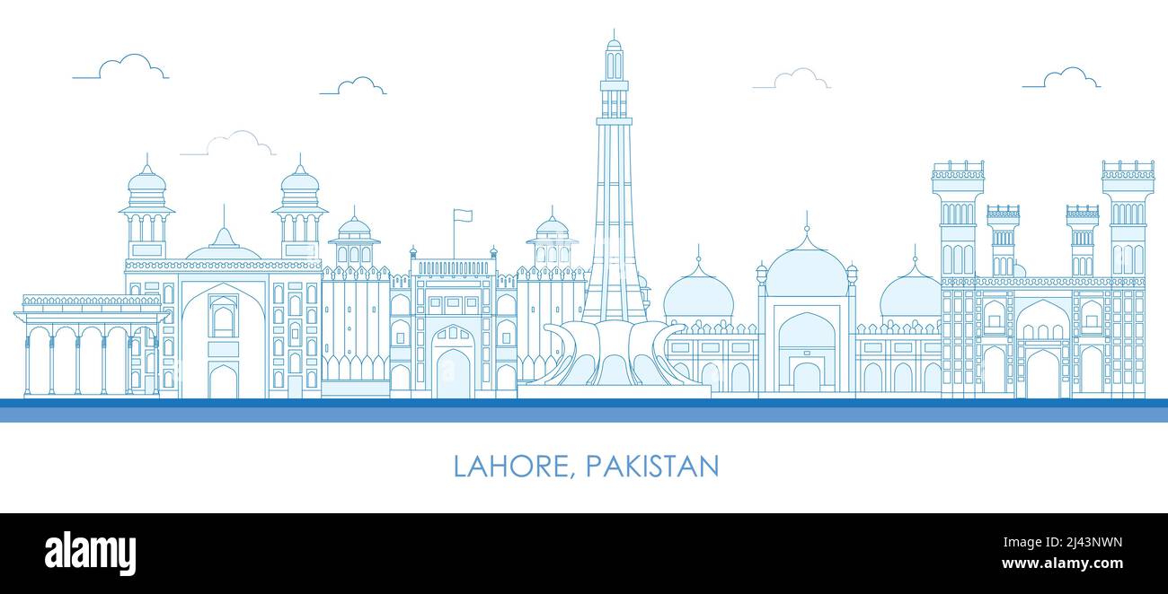 Outline Skyline panorama of city of Lahore, Pakistan - vector ...