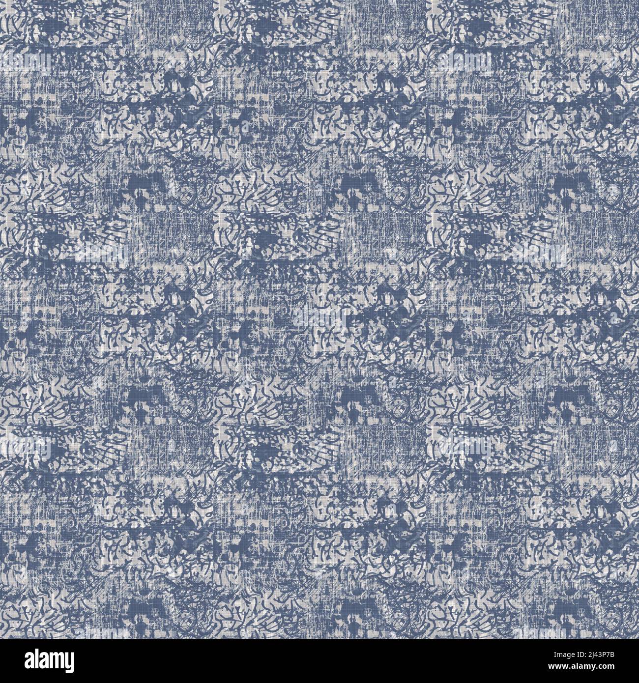French blue irregular mottled linen seamless pattern. Tonal country ...