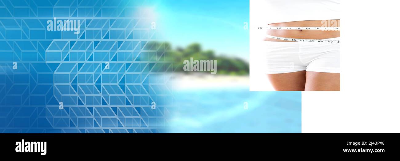 Geometric shapes with copy space against mid section of fit woman ...