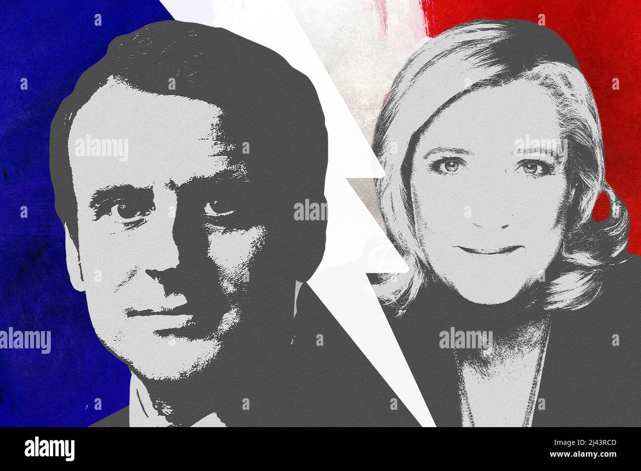 Emmanuel Macron and Marine Le Pen with the French flag Stock Photo - Alamy