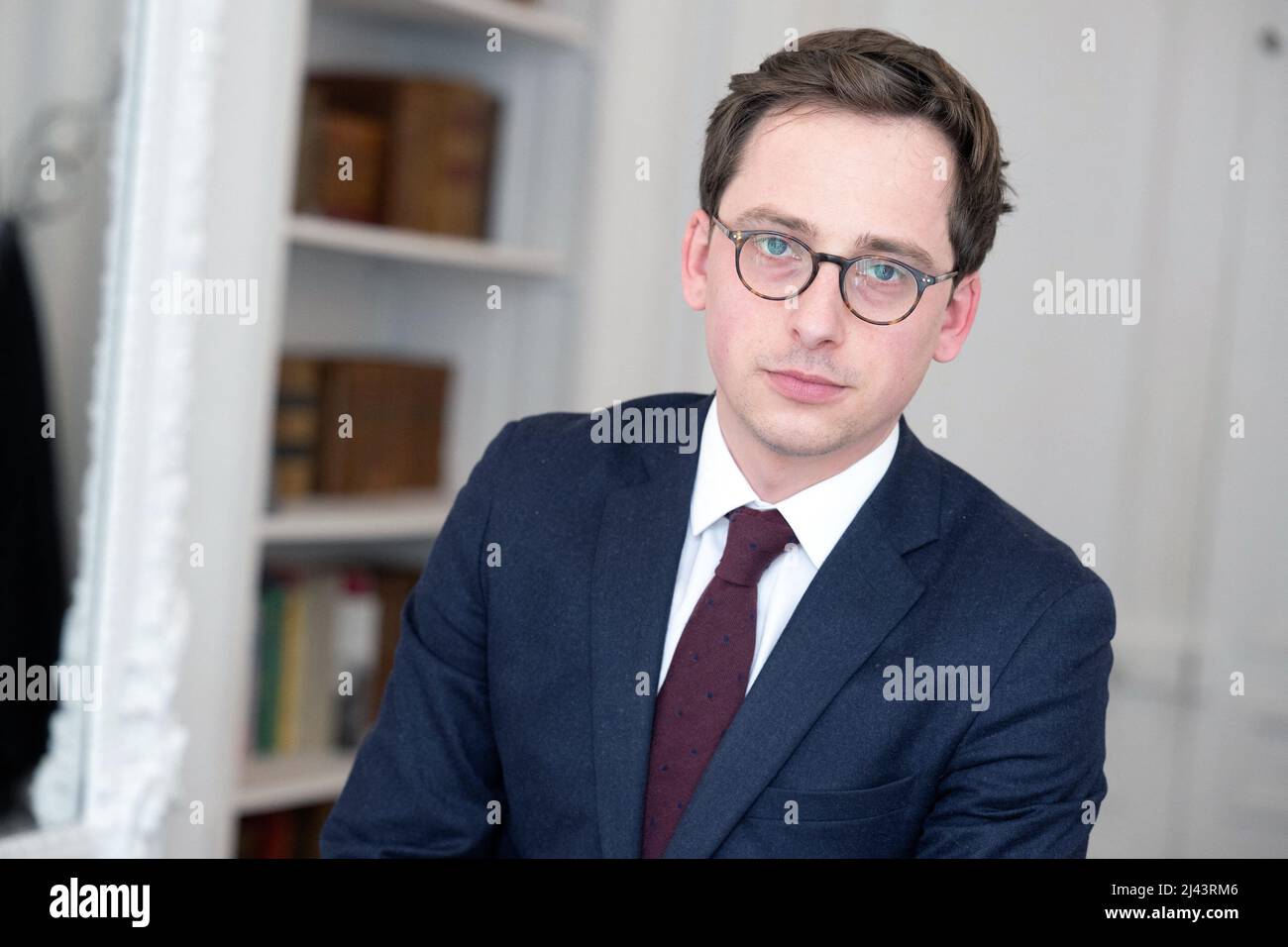 Lawyer Romain Dieudonne poses at her office, on March 21, 2022 in Paris, France. Photo by David ...