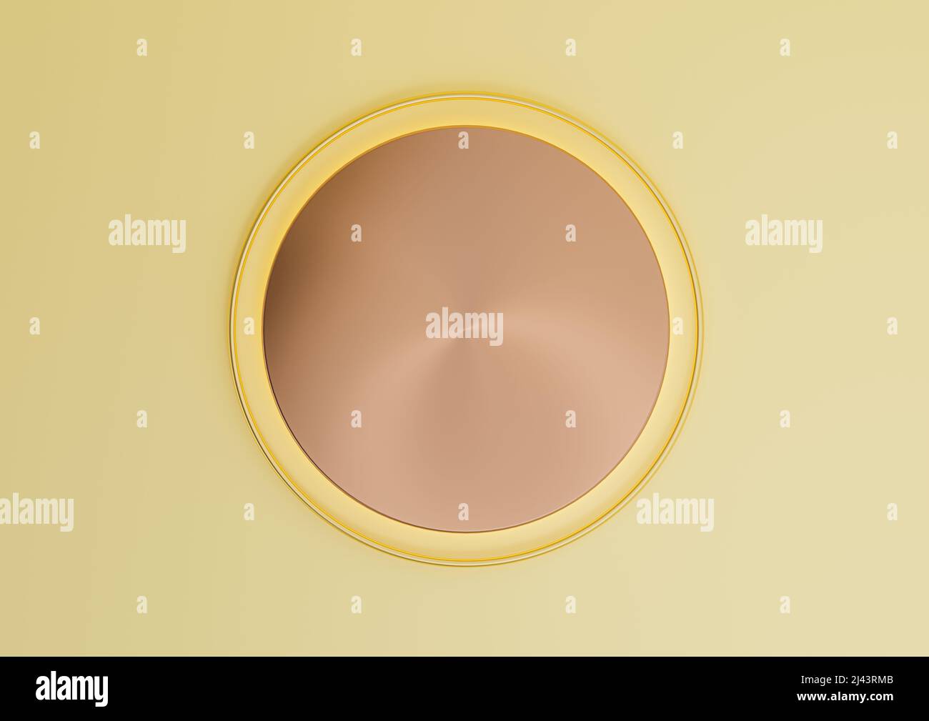 Warm, light, bright, pastel yellow 3D rendering empty product display ...