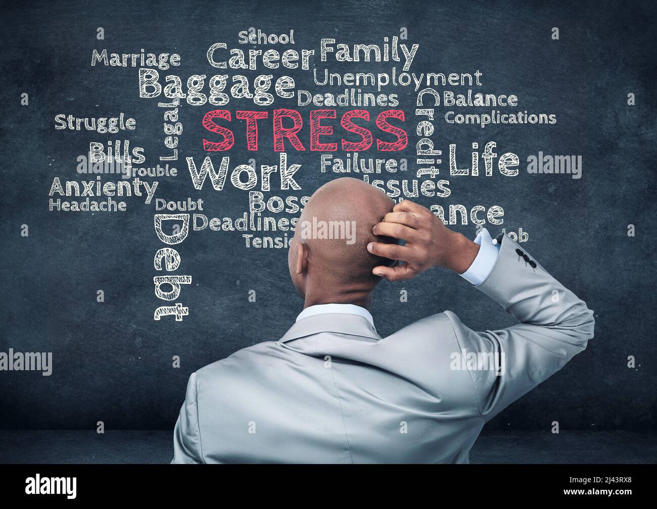 Sources of stress. A graphic illustration depicting neagitve business ...