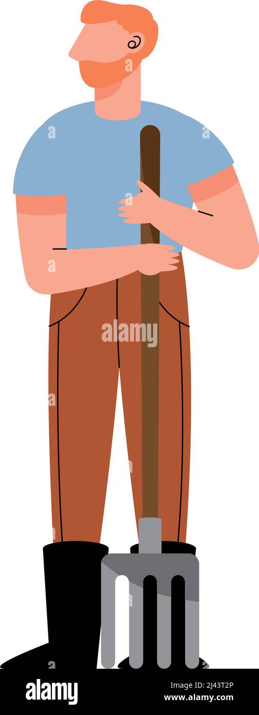 farmer with rake tool character Stock Vector Image & Art - Alamy